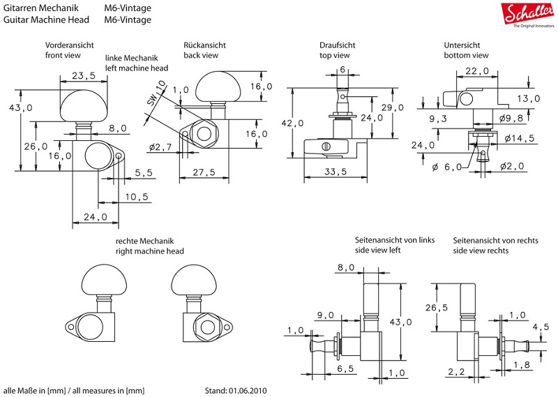 SCHALLER M6 VINTAGE NICKEL GROVER STYLE 3x3 SCHALLER